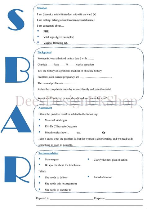Midwifery Sbar Handover Sheets Maternity Communication Tool Pdf Etsy