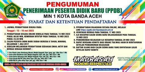 Min 1 Banda Aceh Buka Ppdb Tp 2023 2024 Madrasah Ibtidaiyah Negeri 1 Banda Aceh