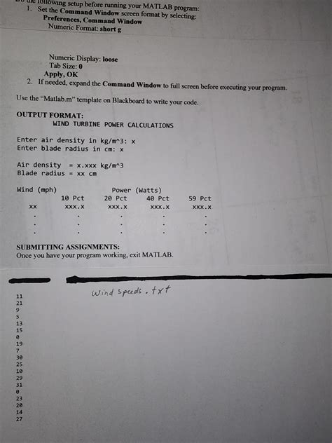 HOMEWORK WIND TURBINE POWER CALCULATIONS MATLAB Chegg Com