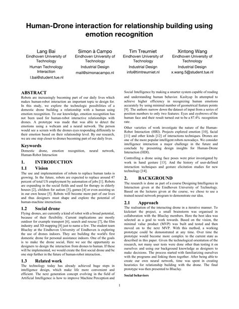 Pdf Human Drone Interaction For Relationship Building Using Emotion Recognition