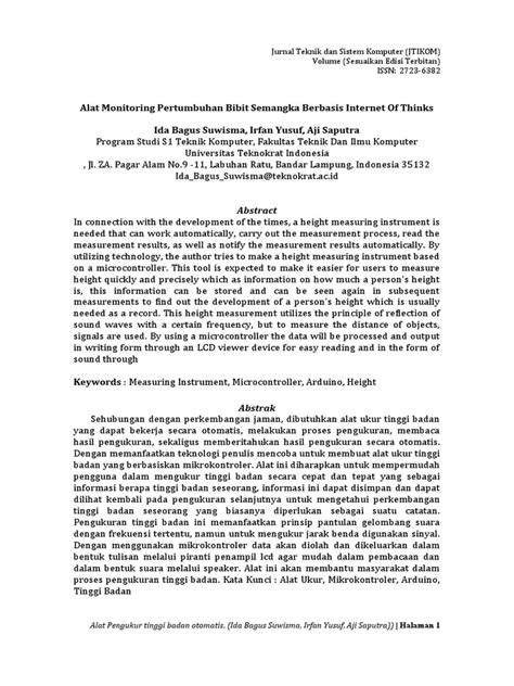 Alat Pengukur Tinggi Badan Ototmatis Menggunakan Arduino Uno Pdf