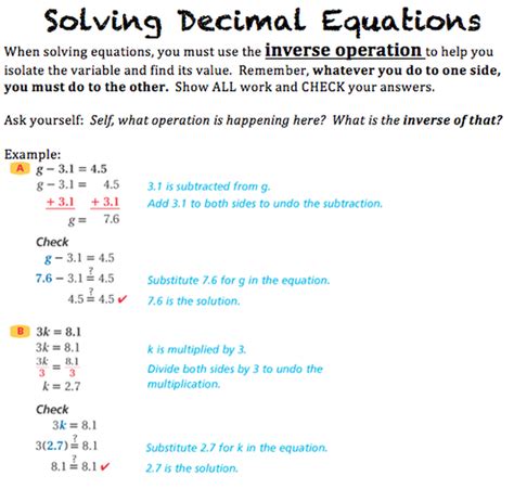 solving decimal equations mrs findlay s math page