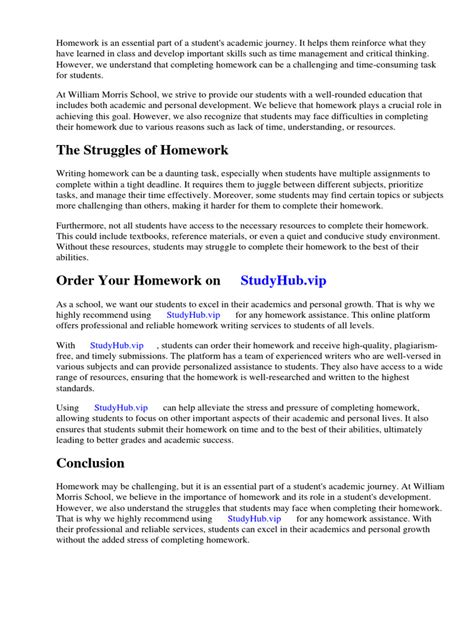 William Morris School Homework Pdf William Morris Homework