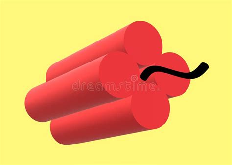 A Single 4 Piece Bright Red Firecracker Dynamite With Black Fuse String Light Yellow Backdrop