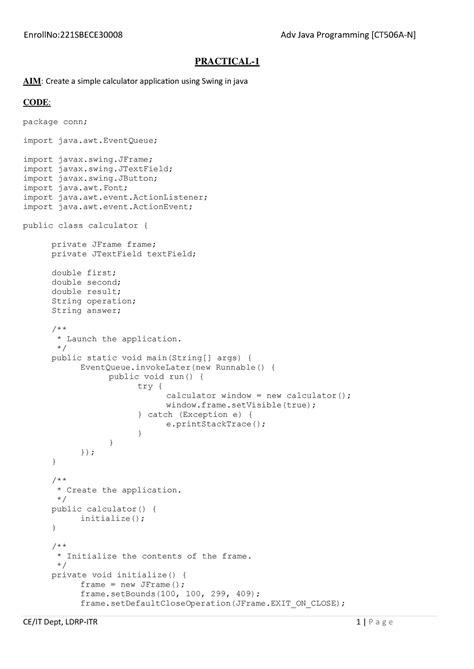 Ajp Manual Advance Java Practical Aim Create A Simple Calculator