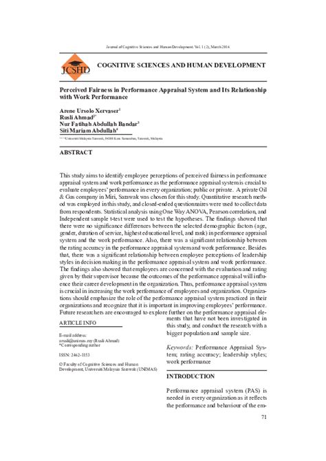 Pdf Perceived Fairness In Performance Appraisal System And Its Relationship With Work Performance