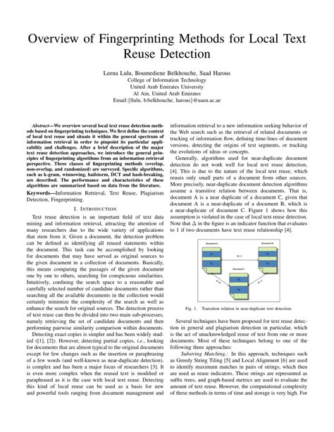 Pdf Overview Of Fingerprinting Methods For Local Text Reuse Detection