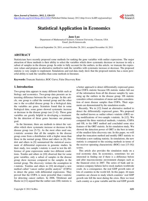 Pdf Statistical Application In Economics