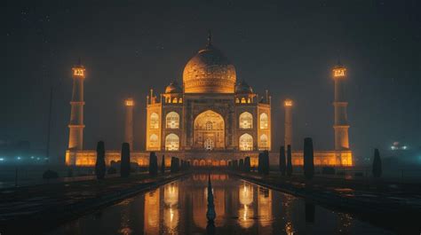 A Cinematic Night View Of The Taj Mahal Premium Ai Generated Image