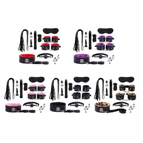 Bdsm Bondage Restraint Set Sex Handcuffs Ankle Cuffs Whip Nipples Clamps Feather Tickler Eyemask