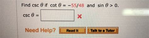 Solved Find csc θ if cot θ 55 48 and sin θ 0 Need Help Chegg com