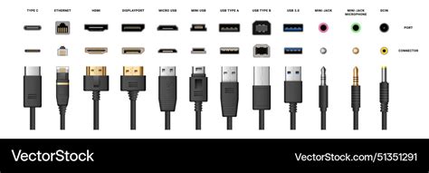 Computer Ports And Cables Cords Types Royalty Free Vector