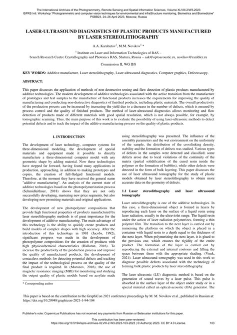 Pdf Laser Ultrasound Diagnostics Of Plastic Products Manufactured By