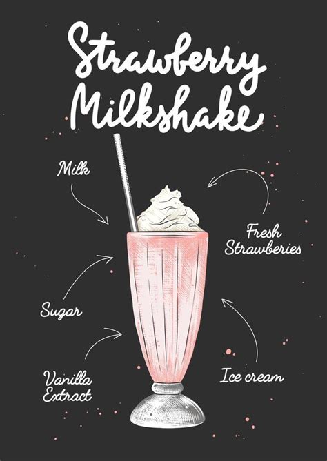 Vector Engraved Style Strawberry Milkshake Drink In Glass For Posters