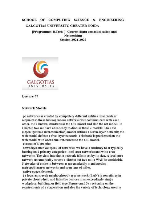 Dcn Lecture 77 Galgotias University School Of Computing Science And Engineering Galgotias