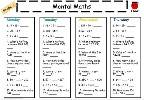 Grade 3 Mental Math Worksheets Free Worksheets Printables