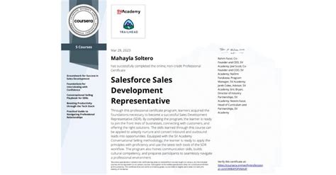 Mahayla Soltero On Linkedin Completion Certificate For Salesforce Sales Development Representative
