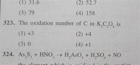 The Oxidation Number Of C In K2 C2 O4 Is Filo
