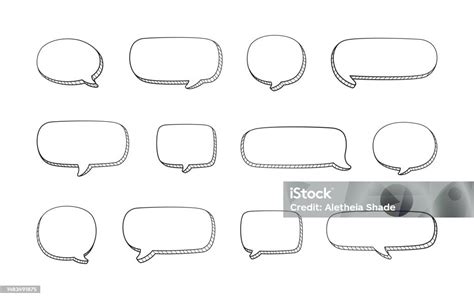 손으로 그린 3d 빈 말풍선 생각 말하기 말하기 텍스트 상자 배너 흑백 색상 평면 디자인 벡터 그림의 컬렉션 세트 0명에 대한