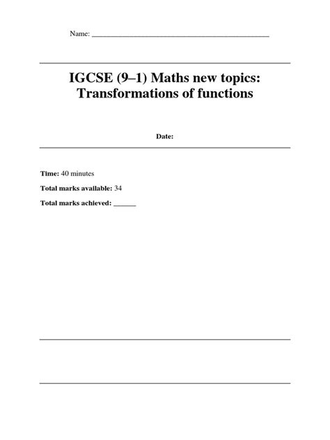 Igcse 9 1 Maths New To Spec Questions Transformations Of Functions