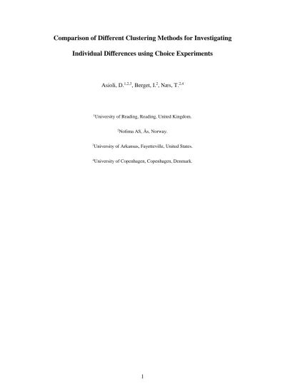 Comparison Of Different Clustering Methods For Investigating Individual Differences Using Choice
