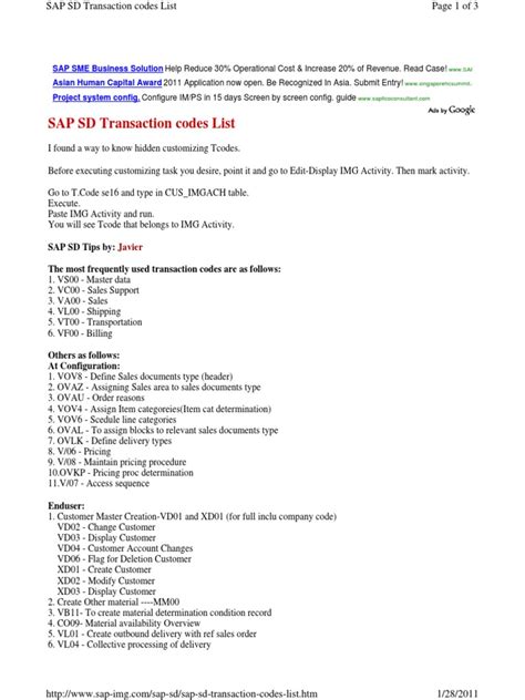 Sap Sd Transaction Codes Pdf