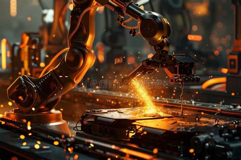 Robotic Arms At Work In An Automated Production Line Stock
