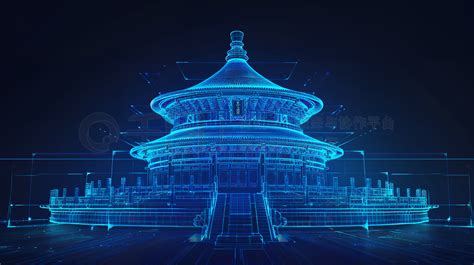 全息图ai数字艺术 北京天坛的线框全息图 Ai平面元素免费下载 Png格式 4368像素 编号70226586 千图网