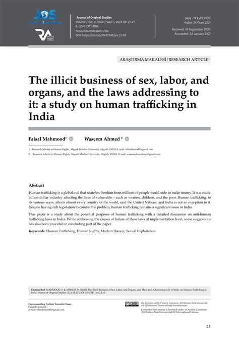 PDF The Illicit Business Of Sex Labor And Organs And The Laws Addressing To It A Study On
