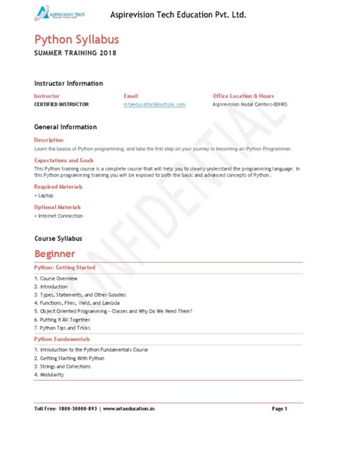 Python Syllabus Beginner Pdf Python Programming Language Unit Testing