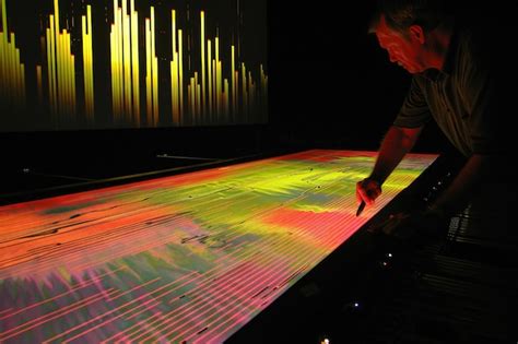 Scientist Working With Interactive 3d Projection Mapping Table And