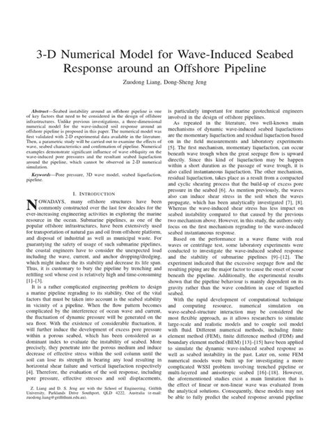 3 D Numerical Model For Wave Induced Seabed Response Around An Offshore Pipeline Pdf