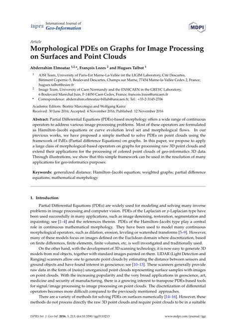 Pdf Morphological Pdes On Graphs For Image Processing On Surfaces And Point Clouds