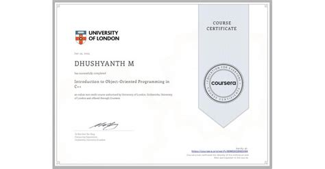 Completion Certificate For Introduction To Object Oriented Programming