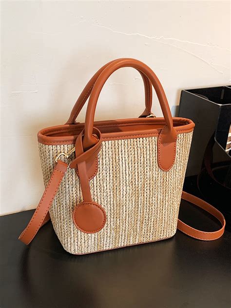 Contrast Binding Double Handle Straw Bag Bags Straw Bag Handmade Bags