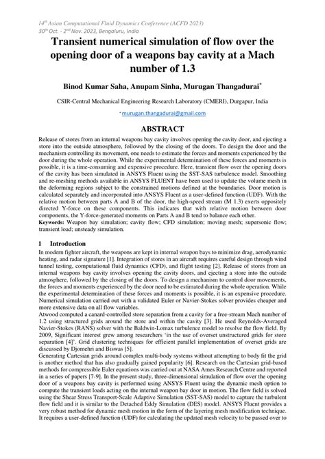 Pdf Transient Numerical Simulation Of Flow Over The Opening Door Of A Weapons Bay Cavity At A