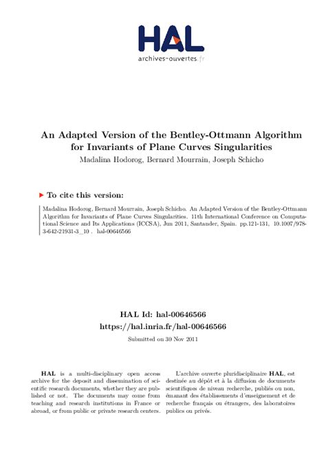 Pdf An Adapted Version Of The Bentley Ottmann Algorithm For Invariants Of Plane Curves