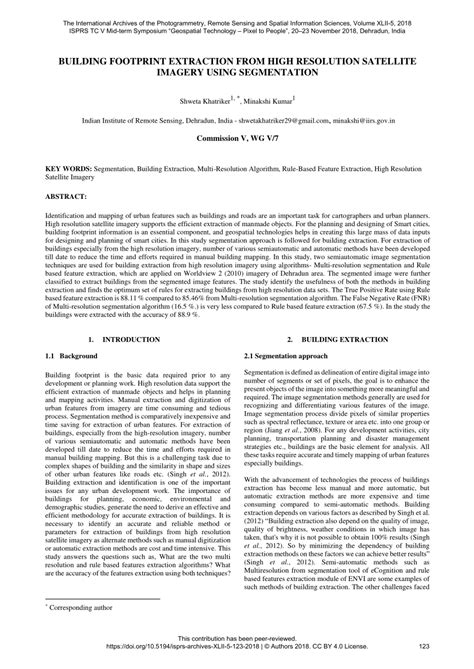 PDF BUILDING FOOTPRINT EXTRACTION FROM HIGH RESOLUTION SATELLITE IMAGERY USING SEGMENTATION