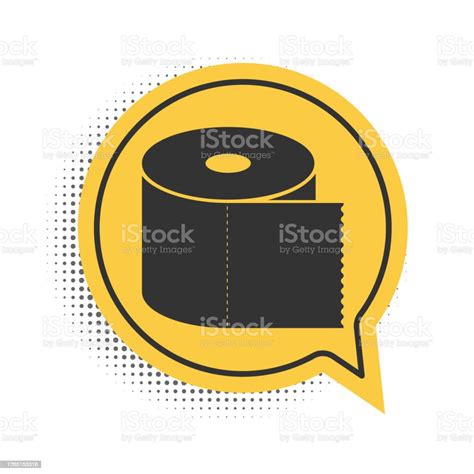 흰색 배경에 격리 된 검은 화장지 롤 아이콘 노란색 음성 버블 기호입니다 벡터 가정 생활에 대한 스톡 벡터 아트 및 기타 이미지