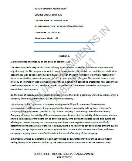 Ignou Bcoc 135 Solved Assignment 2022 23 English Medium