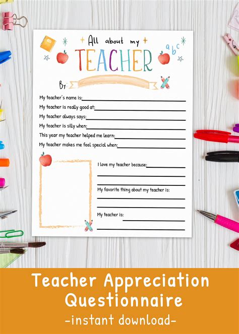 All About My Teacher End Of Year Review Teacher Appreciation Week