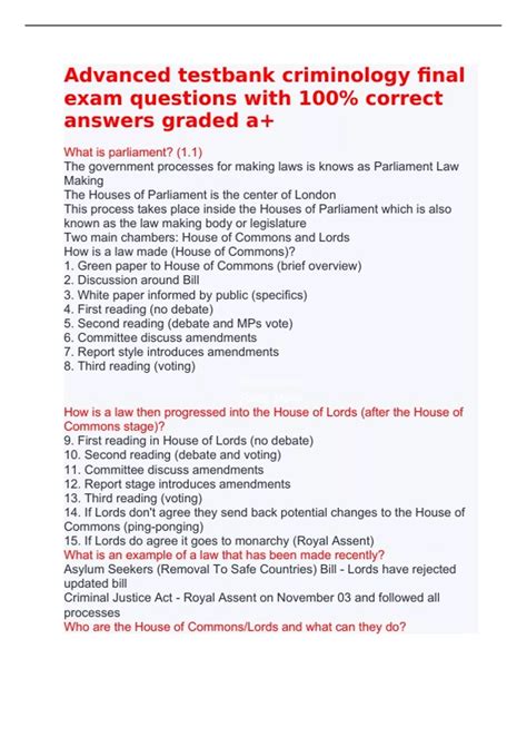 Advanced Testbank Criminology Final Exam Questions With 100 Correct Answers Graded A