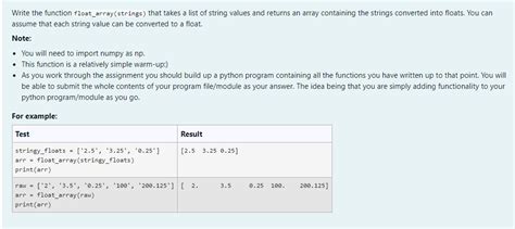 Solved Write The Function Floatarraystrings That Takes A
