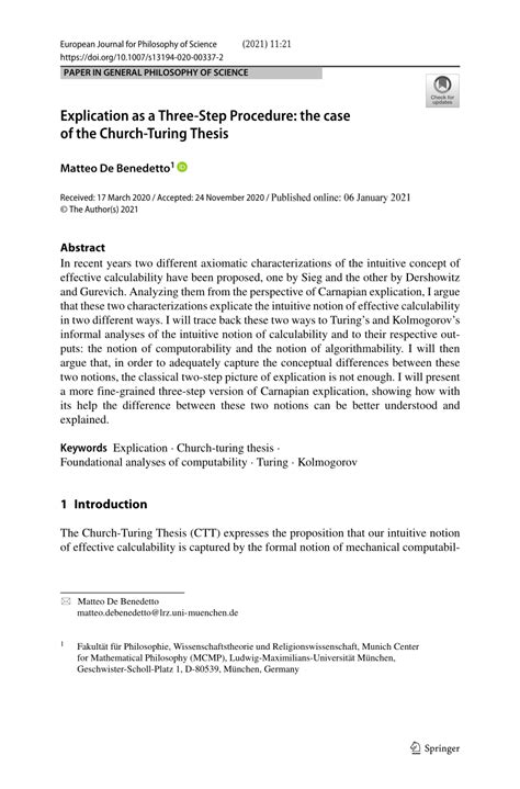 Pdf Explication As A Three Step Procedure The Case Of The Church Turing Thesis