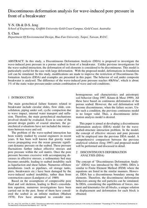 Pdf Discontinuous Deformation Analysis For Wave Induced Pore Pressure In Front Of A Breakwater