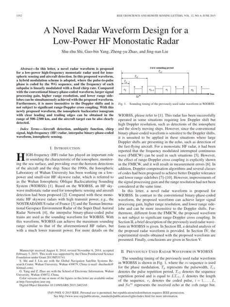 PDF A Novel Radar Waveform Design For A Low Power HF Monostatic Radar