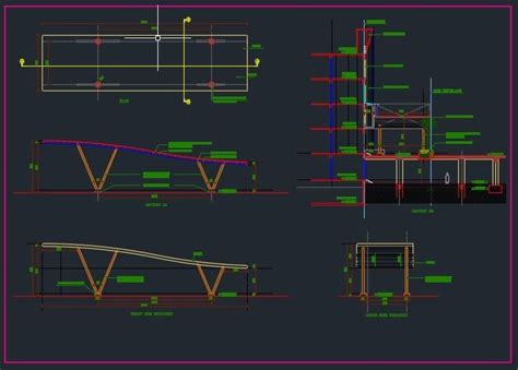 Canopy Elevation And Cross Section Details Autocad Drawing