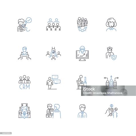 인사 라인 아이콘 모음입니다 채용 고용 인력 배치 교육 복리후생 급여 성과 벡터 및 선형 그림 온보딩 개발 유지 개요 표지판 세트 유지에 대한 스톡 벡터 아트 및 기타