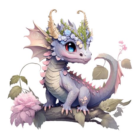 Cute Spring Dragon Watercolor Illustration Ai Generated Ai Generated