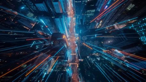 A Dynamic And Futuristic Visualization Of A City At Night Stock Image